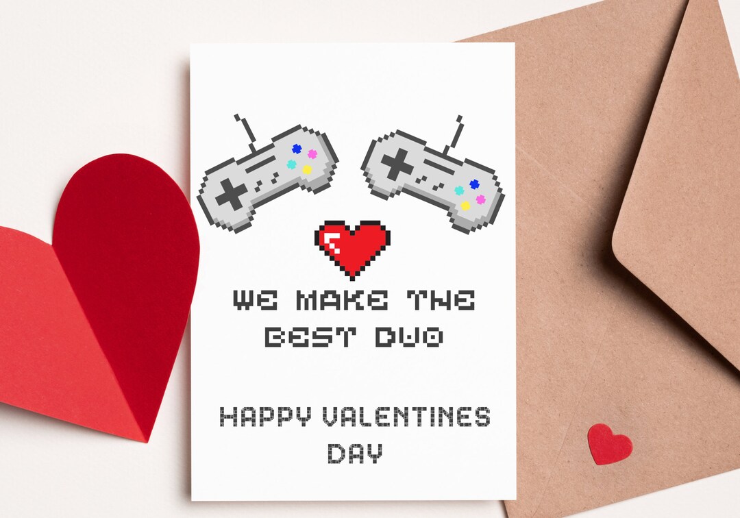 Gamer Valentine's Day Card: Retro 8-bit Duo Design - Etsy