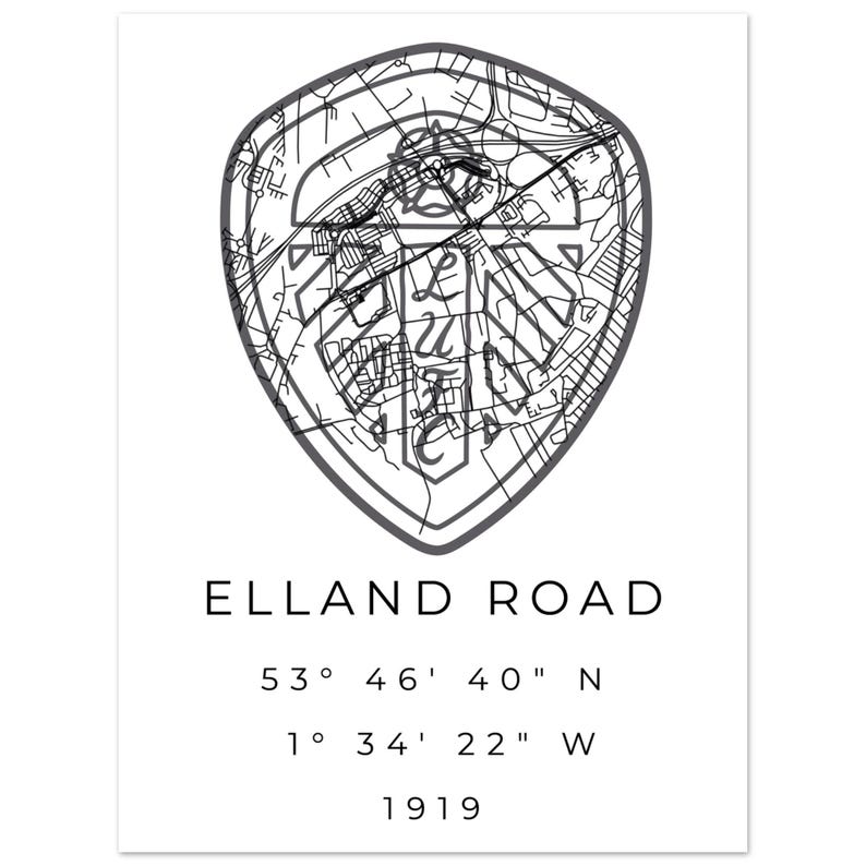 Elland Road Stadium Poster – Leeds United Map Print – Football Stadium ...