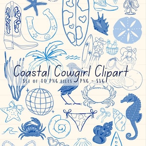 Coastal Cowgirl Clipart Bundle (40 PNG/SVG Files) - Beach Cowgirl ...