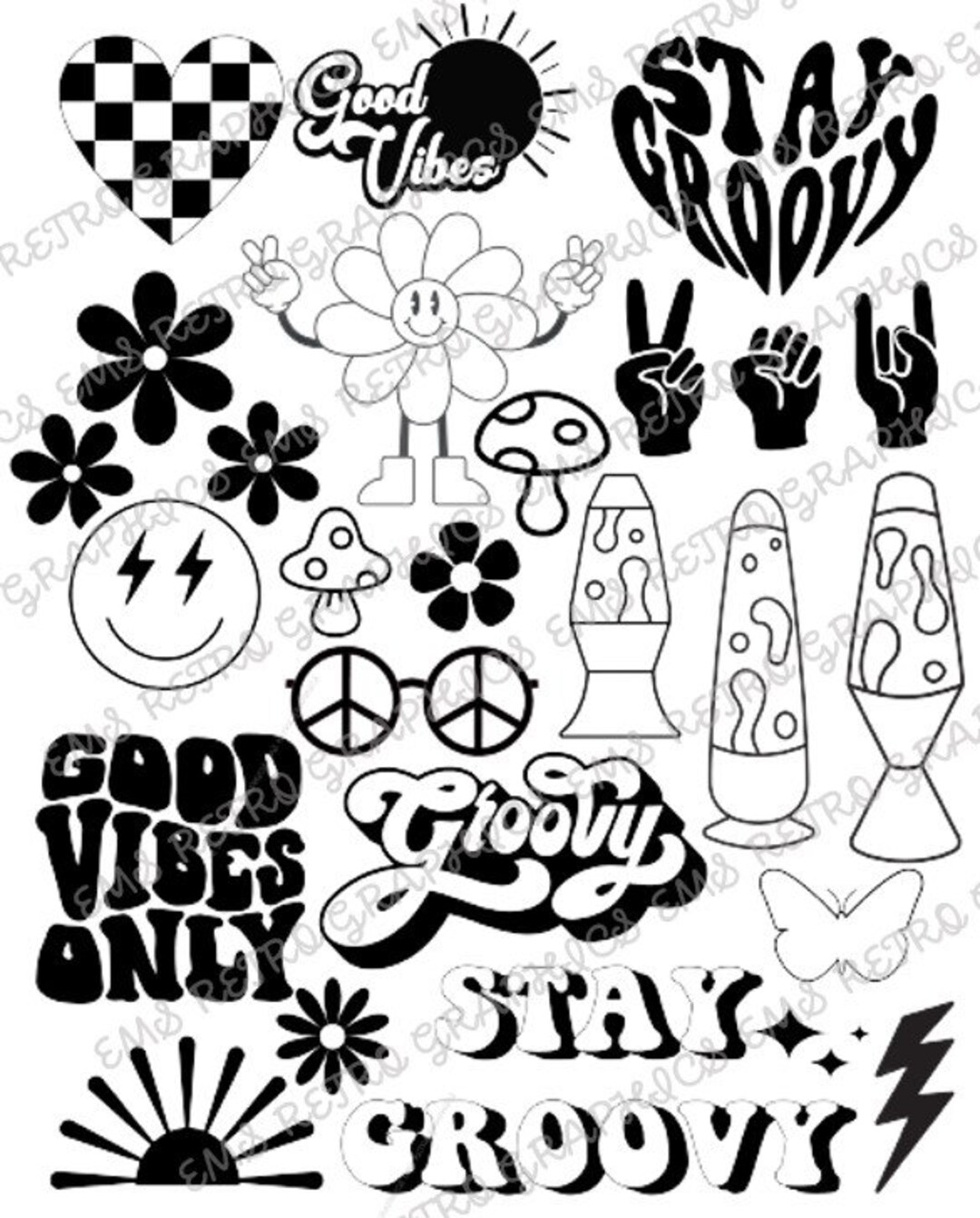 Bundle of 50 Groovy SVG/PNG Files - Etsy