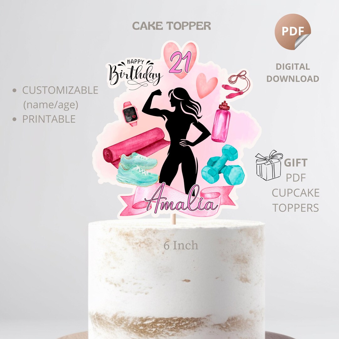 Custom Fitness Gilr Cake Topper| Digital Download | Printable - Etsy