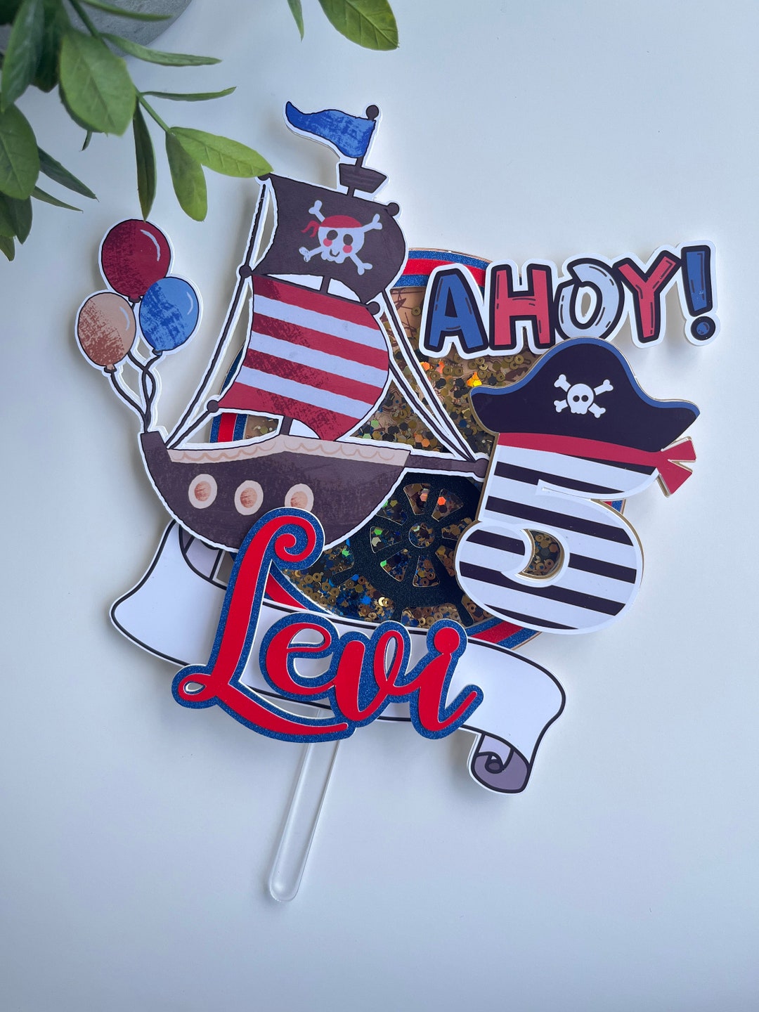 Pirate Ship Themed Happy Birthday Cake Topper Nautical Sail Ship ...