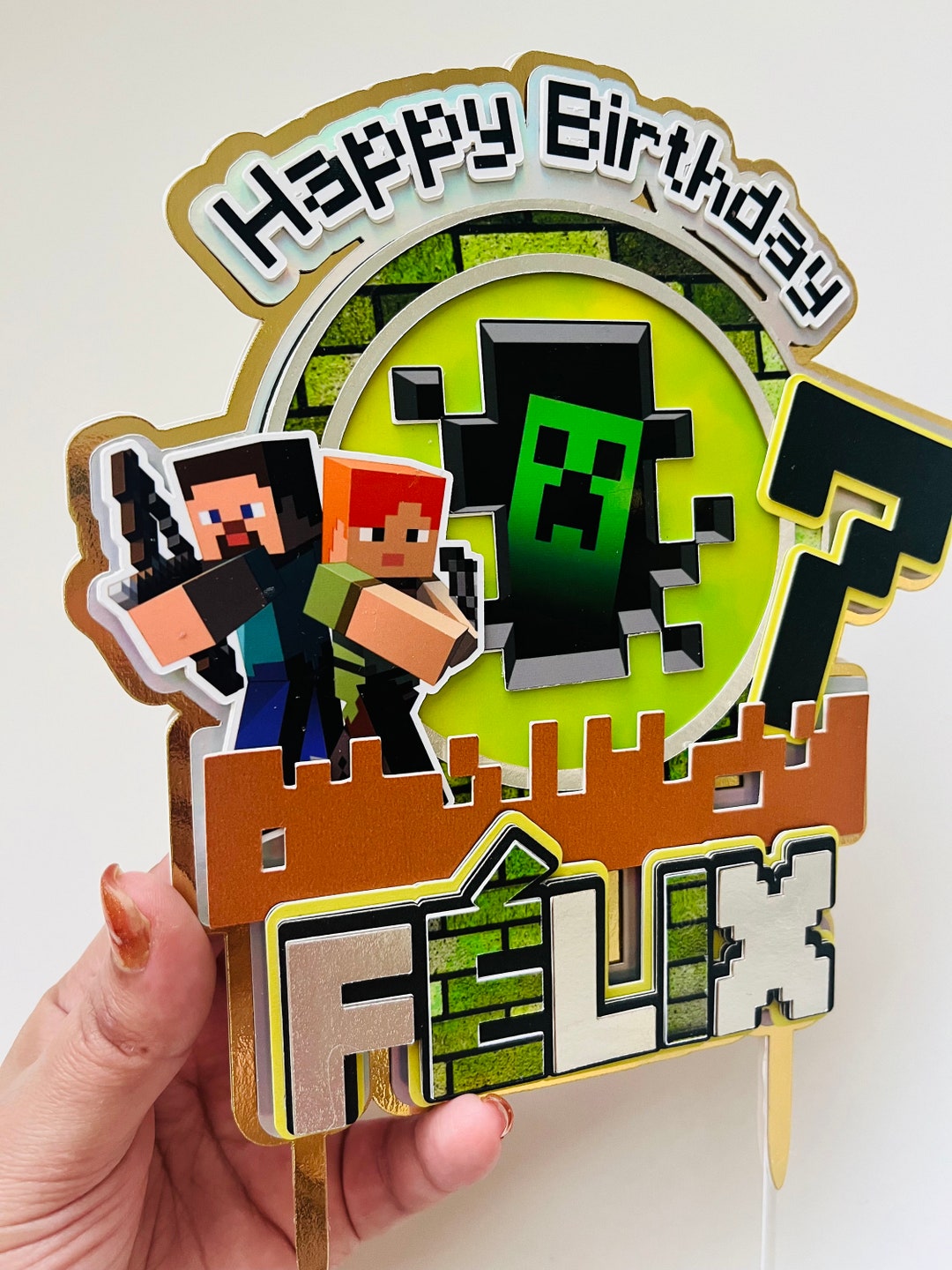 Minecraf - Inspired Cake Topper – Block Game Birthday Decoration for ...