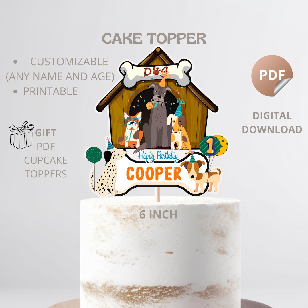 Printable. Personalized Puppy Party Cake Topper. Puppy Dog Cupcake ...