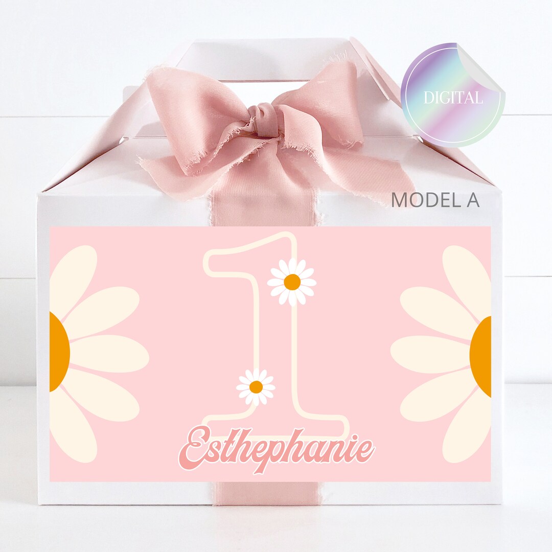 Daisy First Birthday Gable Box Label / Groovy Floral Favors Box - Etsy