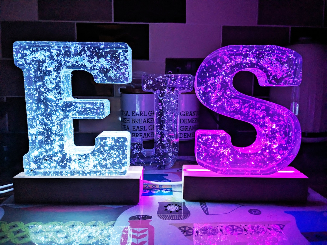 Large Resin Letters With Wooden Lamp Base Custom Light up Letters - Etsy