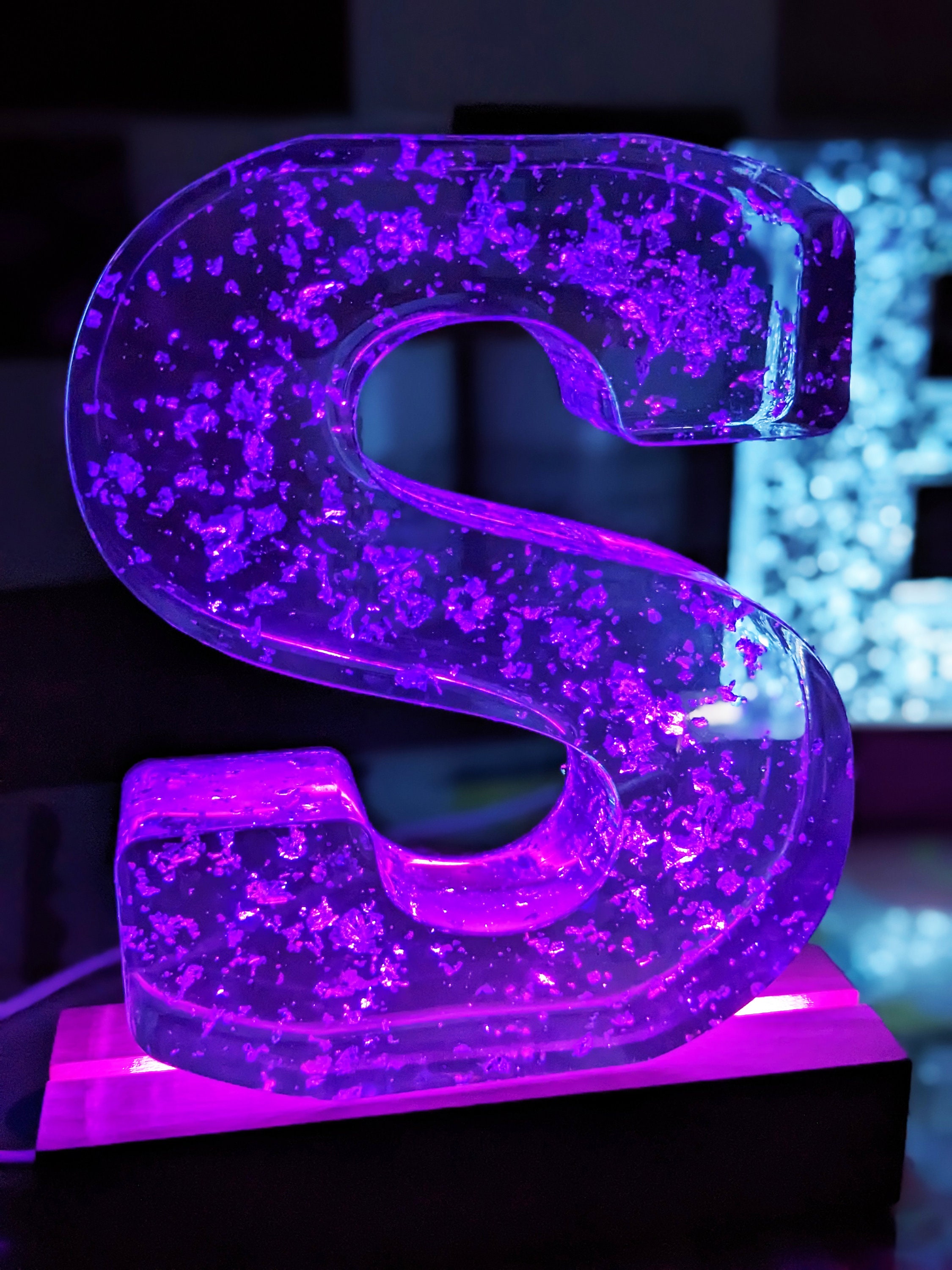 Large Resin Letters With Wooden Lamp Base Custom Light up Letters - Etsy
