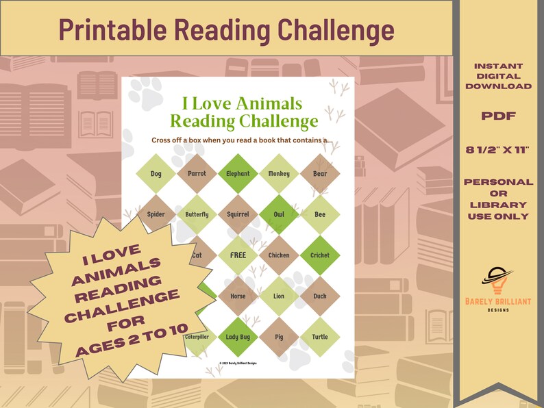 I Love Animals Reading Challenge Printable Pdf Summer Reading Reading ...