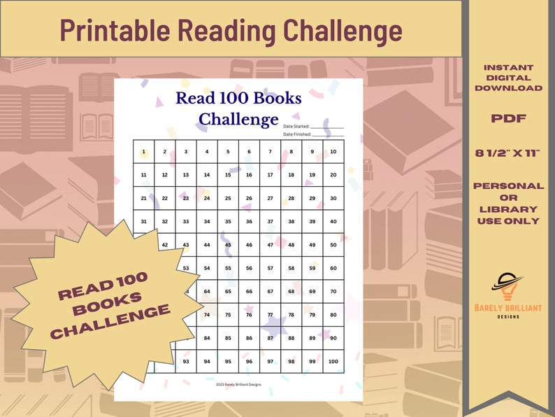 100 Books Reading Challenge | Printable Pdf | Instant Download ...