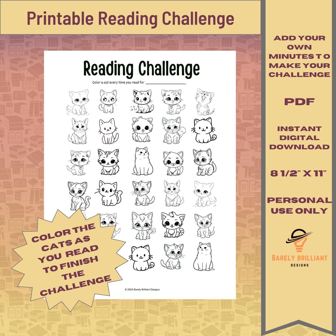 Reading Challenge for Kids | Summer Reading Log | Cat Themed Reading ...