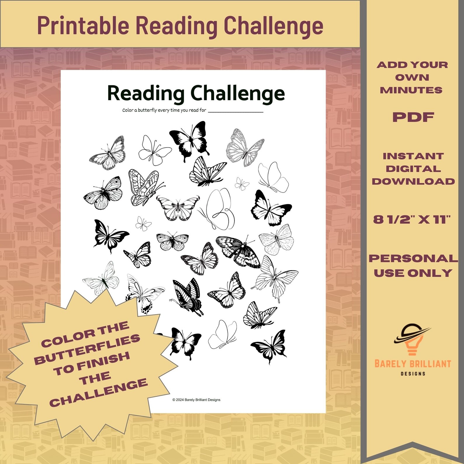 Reading Challenge Printable With Butterflies Summer Reading Kids ...