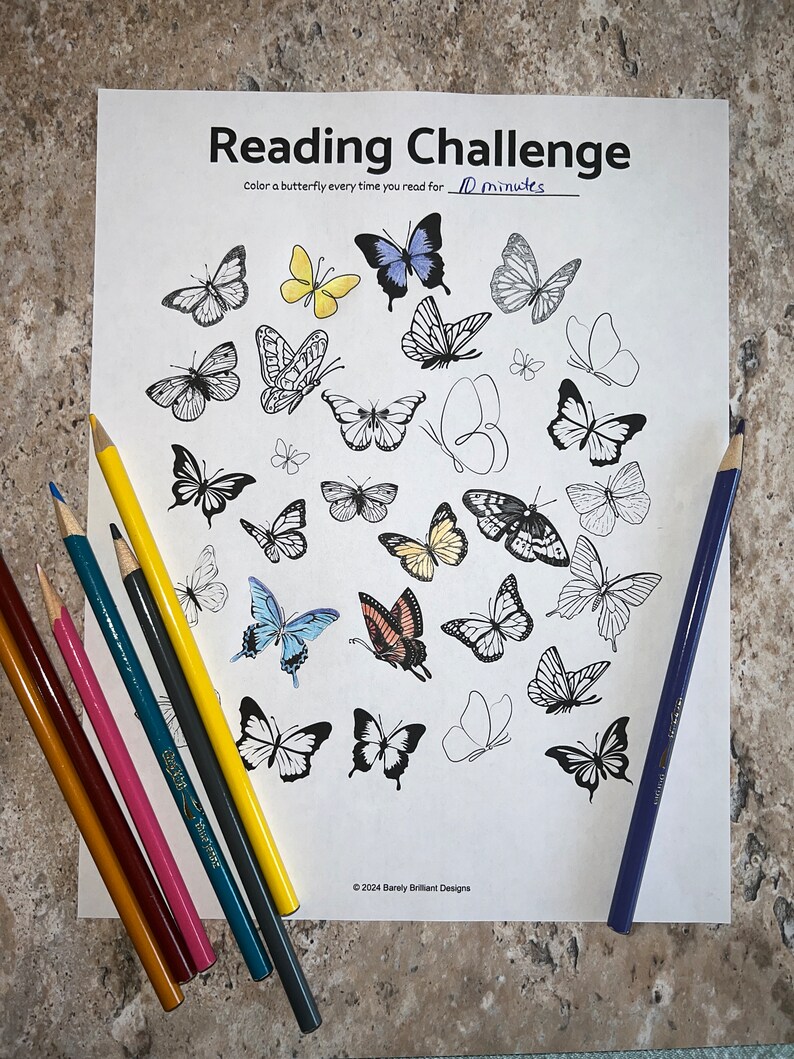 Reading Challenge Printable With Butterflies | 8.5" X 11" | Pdf ...