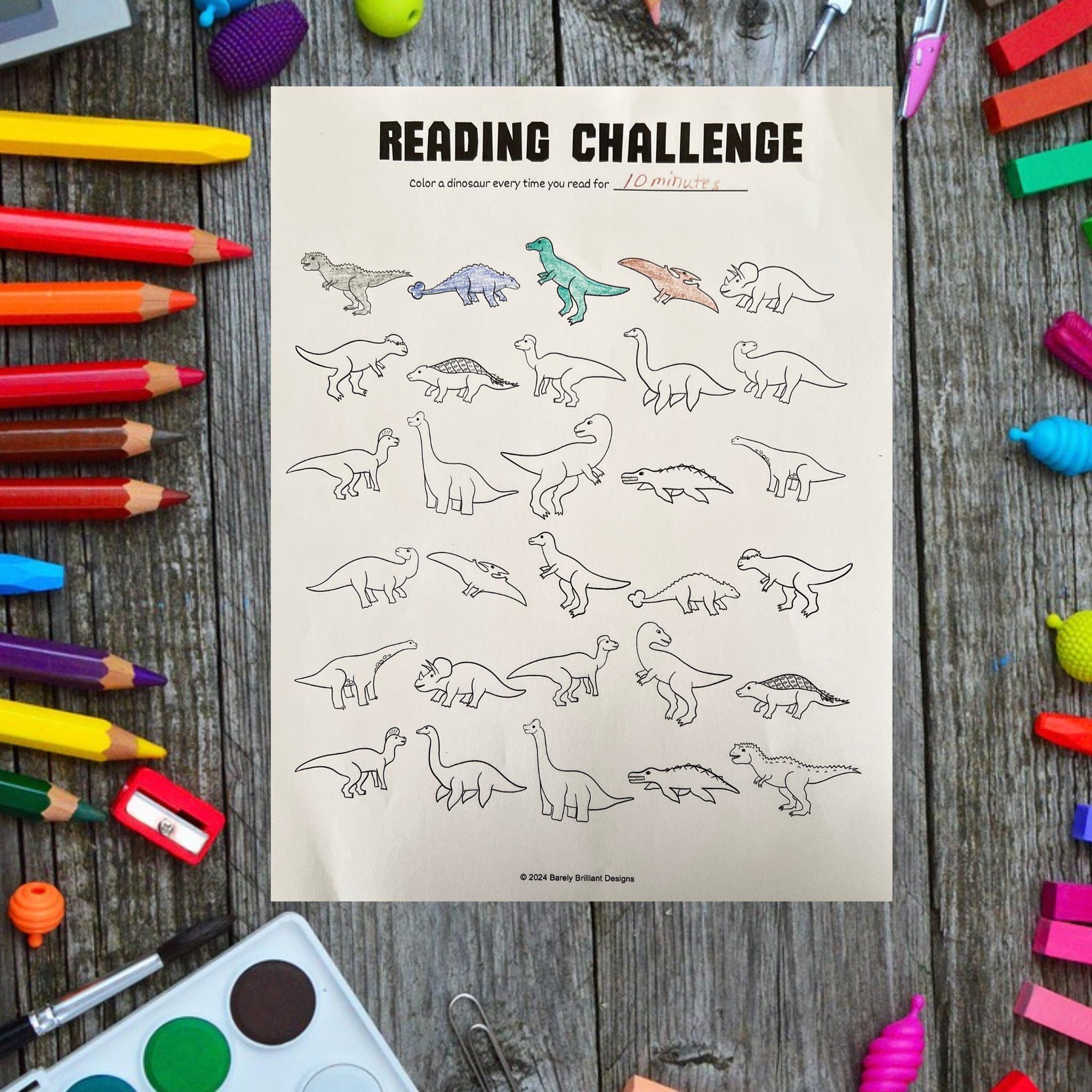 Reading Challenge With Dinosaurs | Track Reading Minutes | Reading Log ...