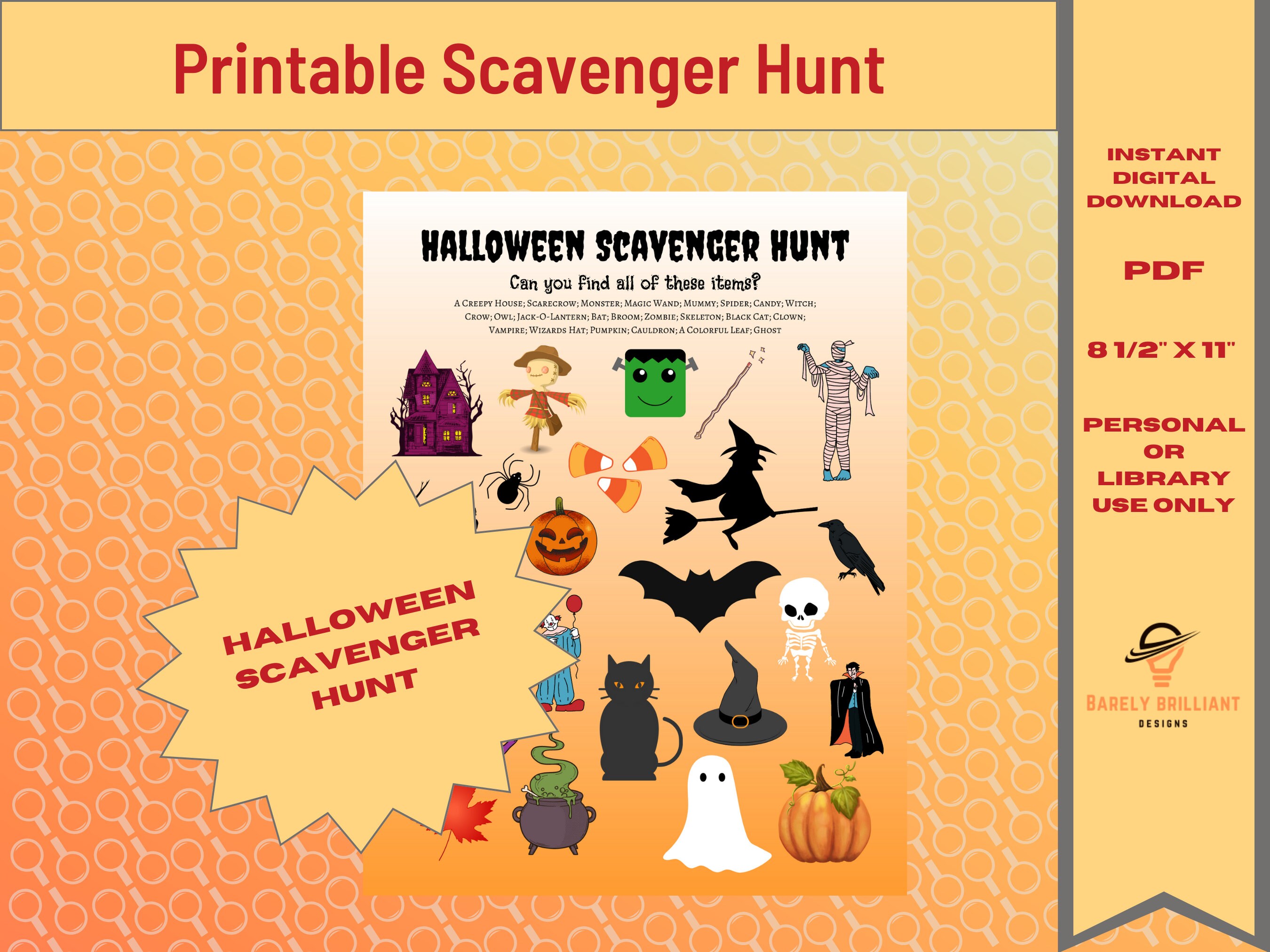 Halloween Scavenger Hunt Printable Pdf 8.5x11 Look & Find Game for Kids ...