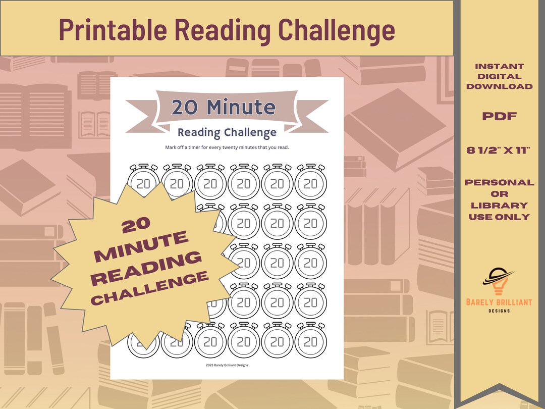 20 Minute Reading Challenge | Printable Pdf | Instant Download | 8.5 ...