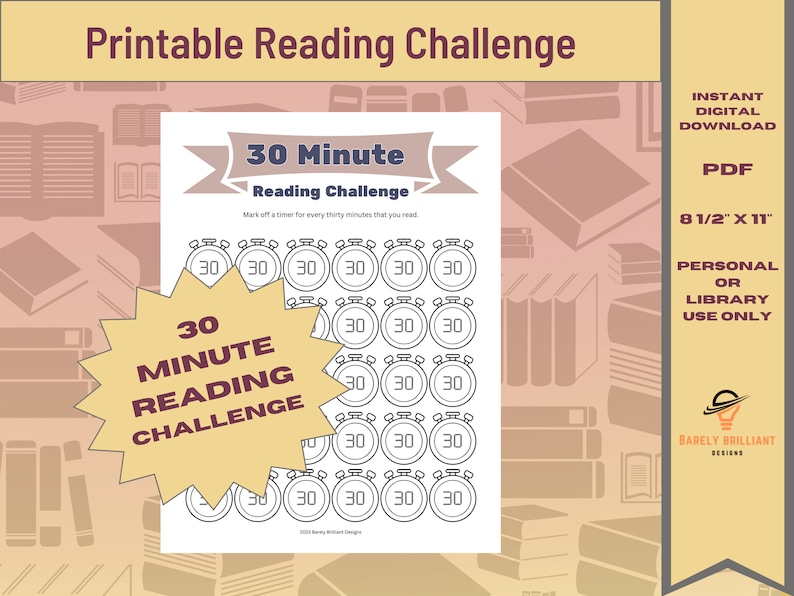 30 Minute Reading Challenge Printable Pdf Instant Download All Ages ...
