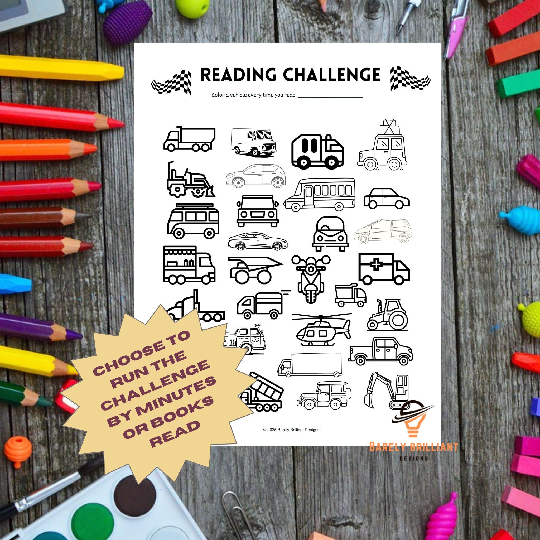 Reading Challenge for Kids | Summer Reading Log | Vehicle Theme ...