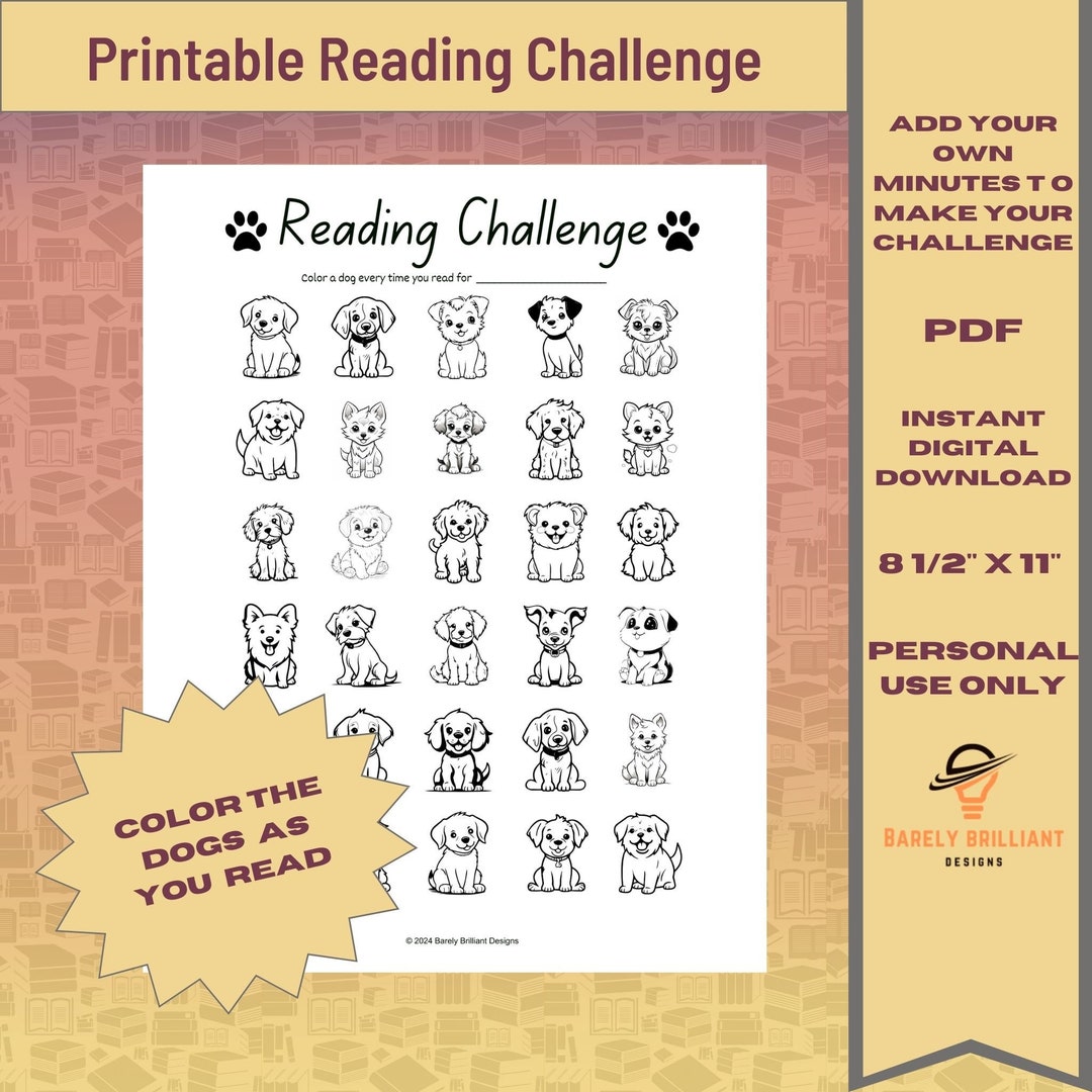 Reading Challenge for Kids | Summer Reading Log | Dog Themed Reading ...