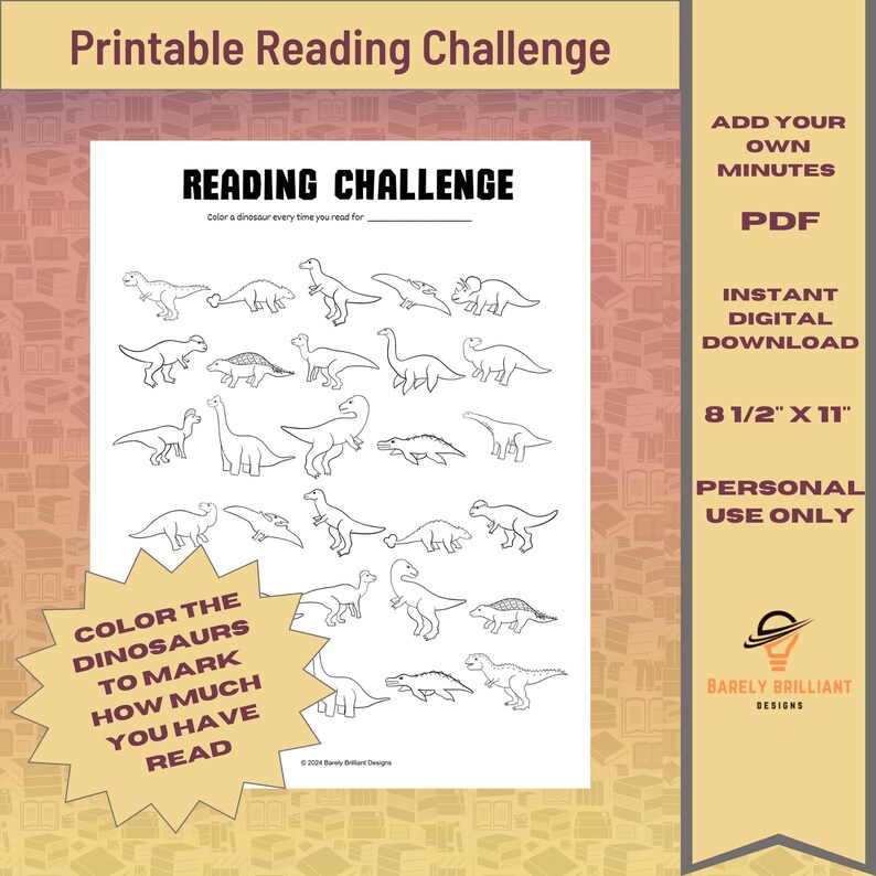 Reading Challenge With Dinosaurs | Track Reading Minutes | Reading Log ...