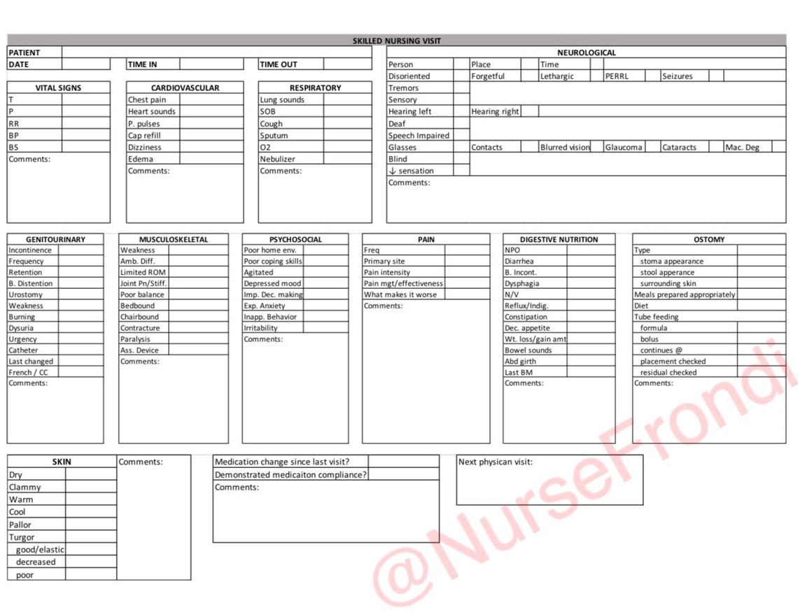 Kinnser Skilled Nursing Visit Note (home Health) | Printable | Digital ...