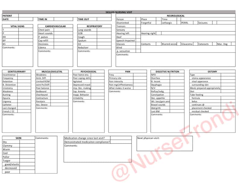 Skilled Nursing Visit Note home Health Printable Digital Copy Template ...