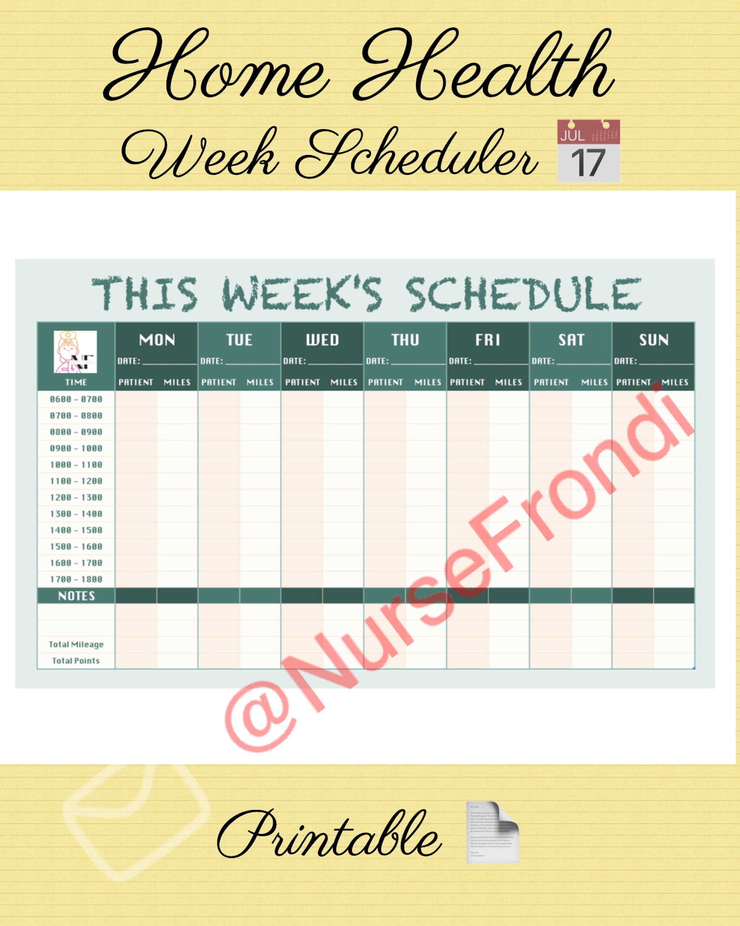 Home Health Week Scheduler | Printable | Digital Copy | Template - Etsy