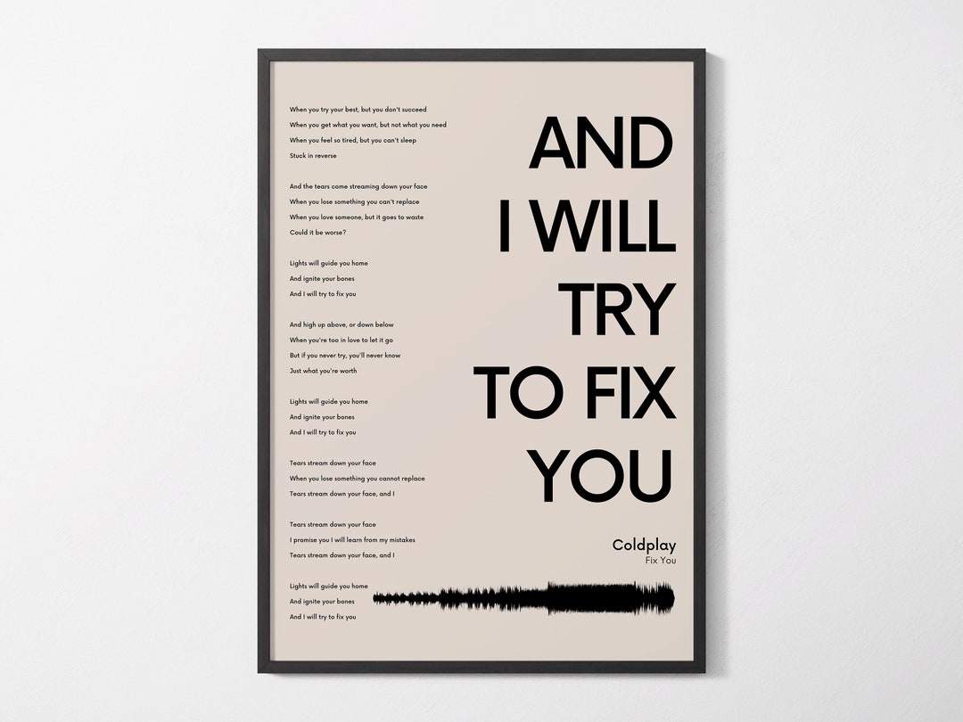 Personalisiertes Poster Mit Songtext Coldplay Fix You - Etsy