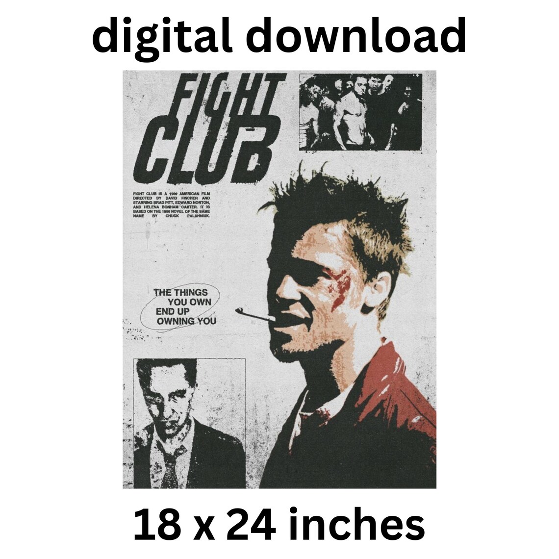 Fight Club Digital Poster / Movie Poster / Fight Club Printable Wall ...