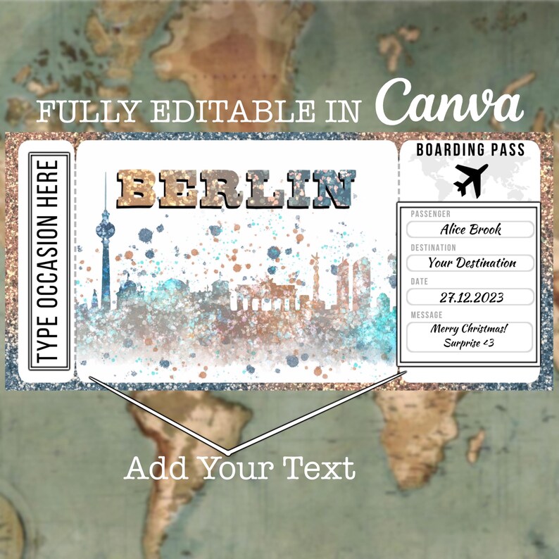 Berlin Boarding Pass Surprise Editable Flight Ticket Gift, Berlin ...