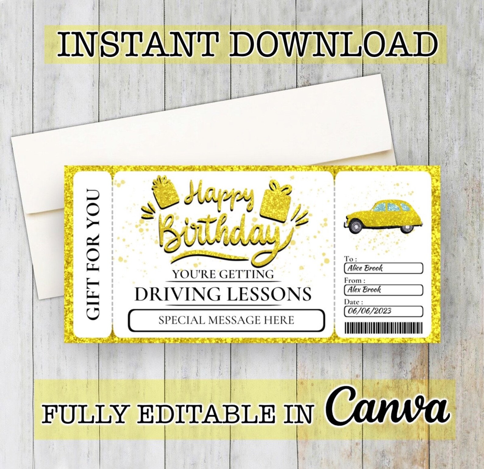 Birthday Driving Lessons Gift Ticket Template, Create Memorable ...