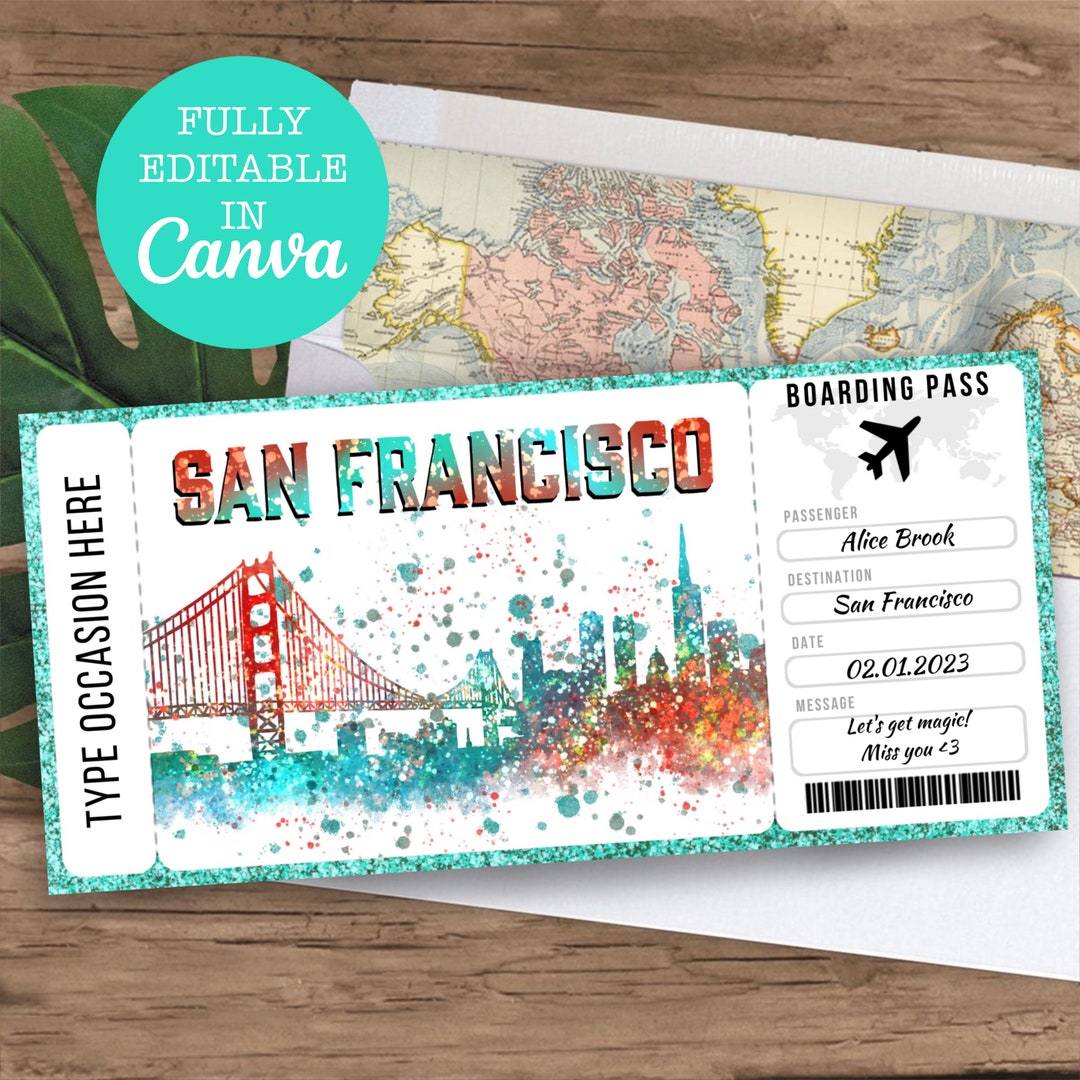San Francisco Boarding Pass Surprise Editable Gift Ticket, San ...