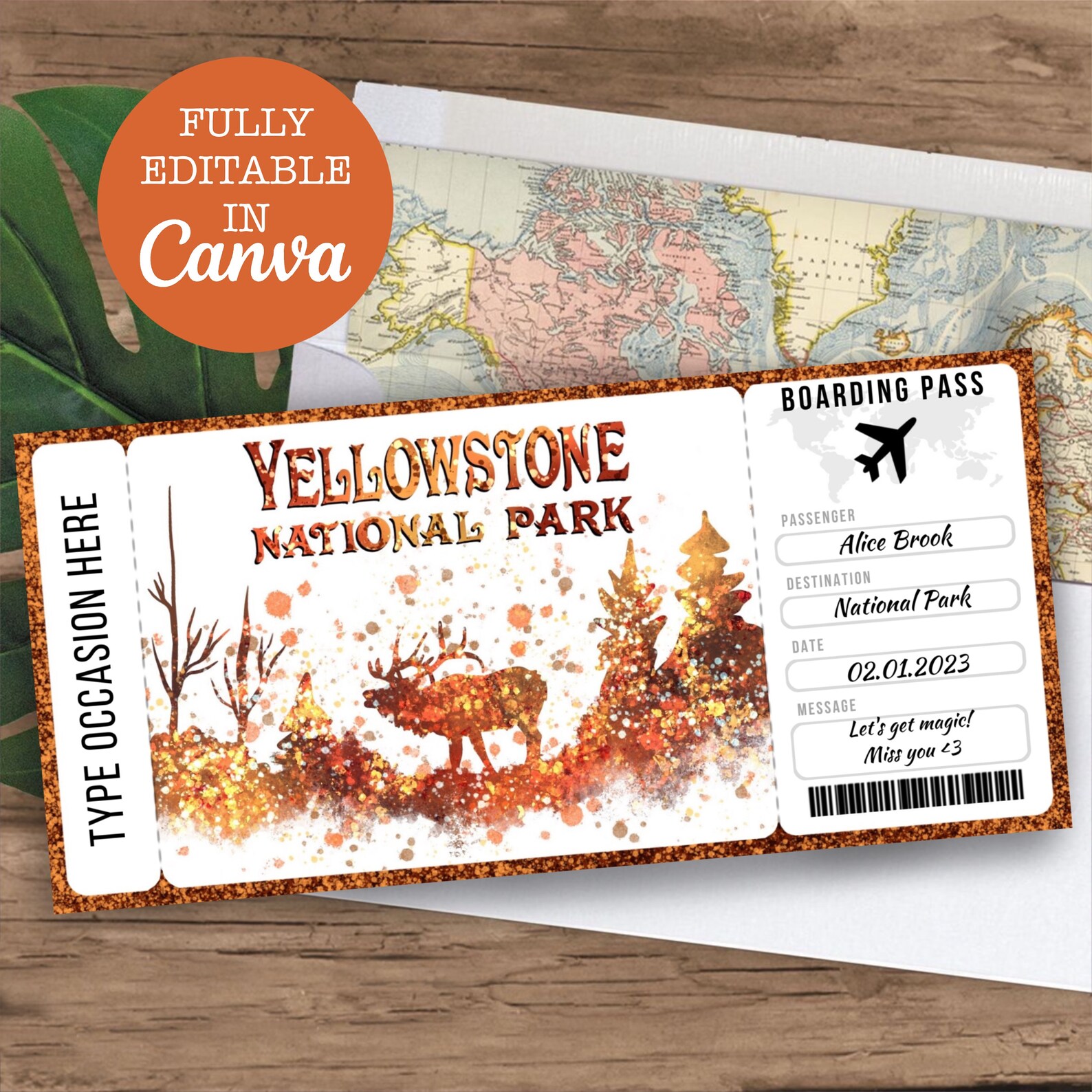 Yellowstone National Park Boarding Pass Surprise Editable Gift Ticket ...