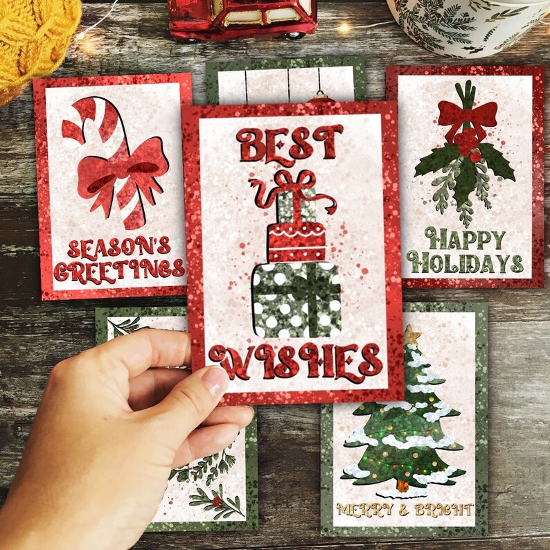 Printable Christmas Cards Set 6 Cards, Christmas Cards Digital Download ...