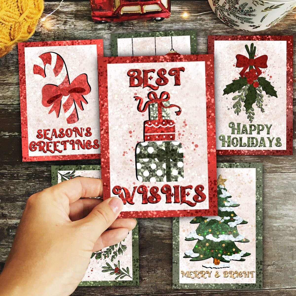 Printable Christmas Cards Set 6 Cards, Christmas Cards Digital Download ...