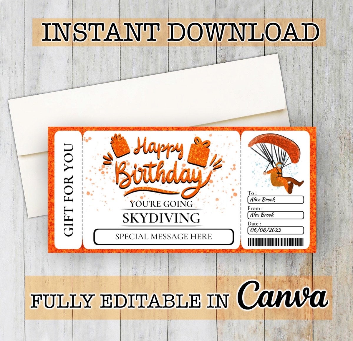 Birthday Skydiving Gift Ticket Template, Create Memorable Birthday ...