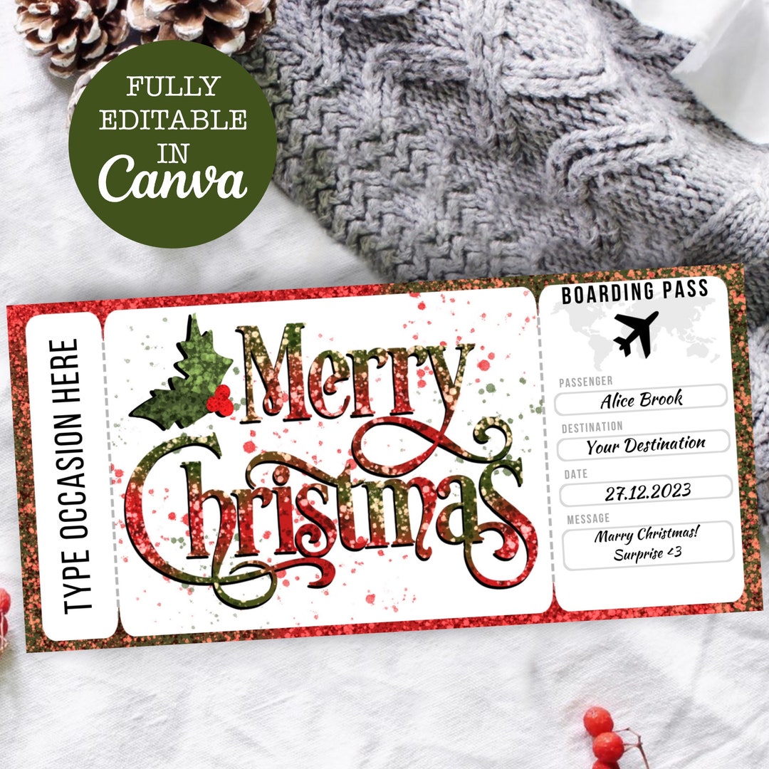 Christmas Boarding Pass Ticket, Merry Christmas Boarding Pass Plane ...