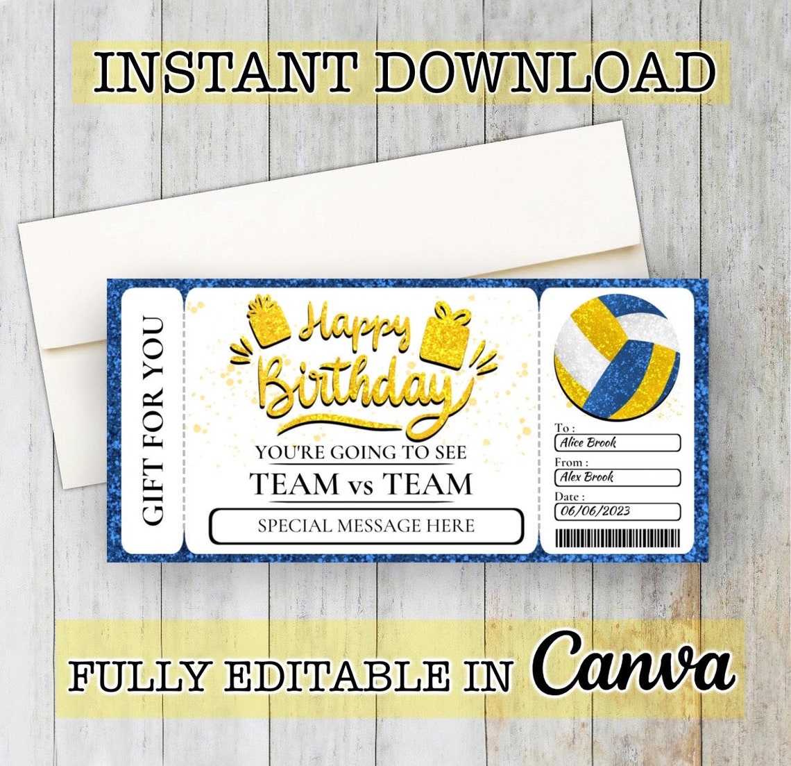 Birthday Volleyball Team Vs Team Gift Ticket Template, Create Memorable ...