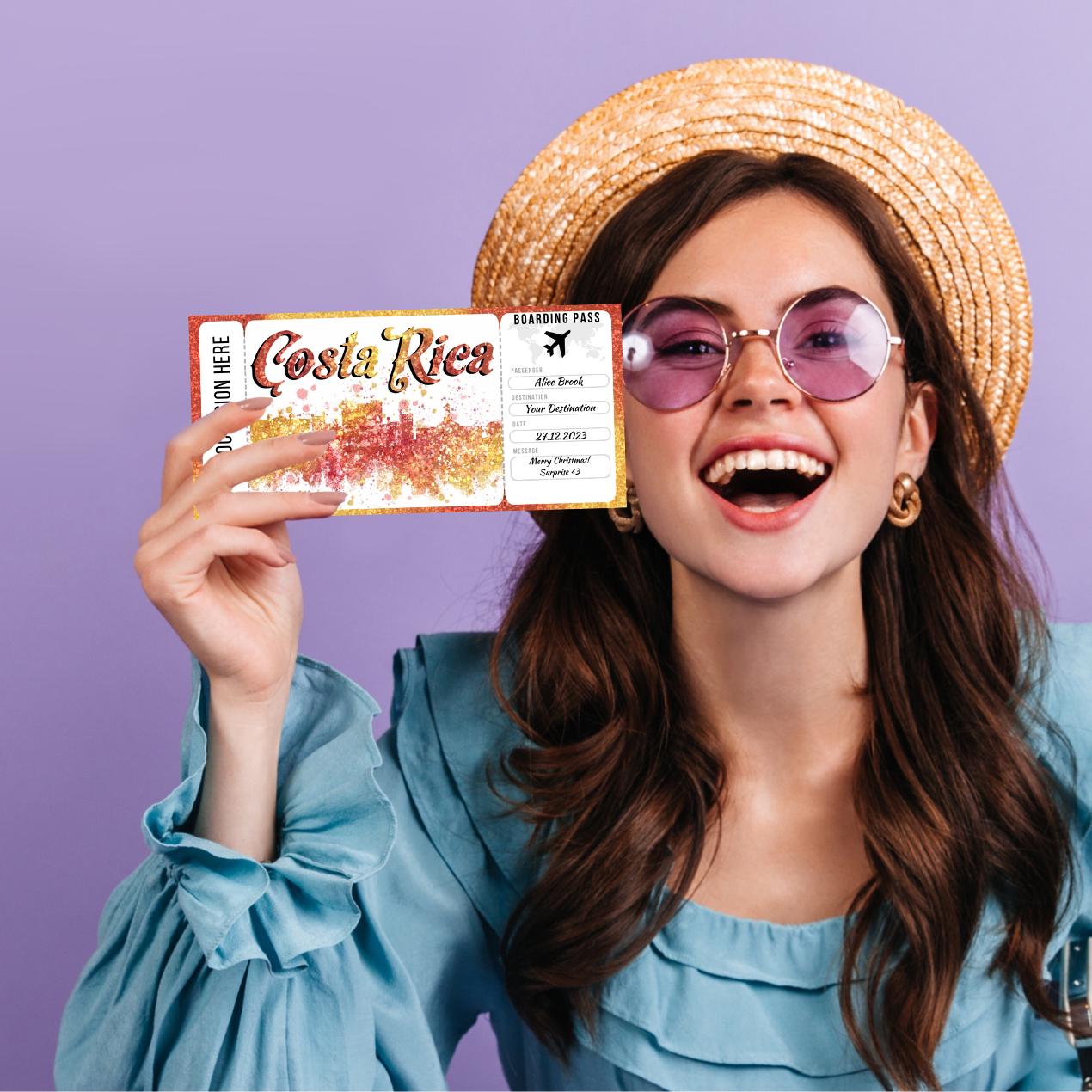 Costa Rica Boarding Pass Surprise Editable Flight Ticket Gift, Costa ...