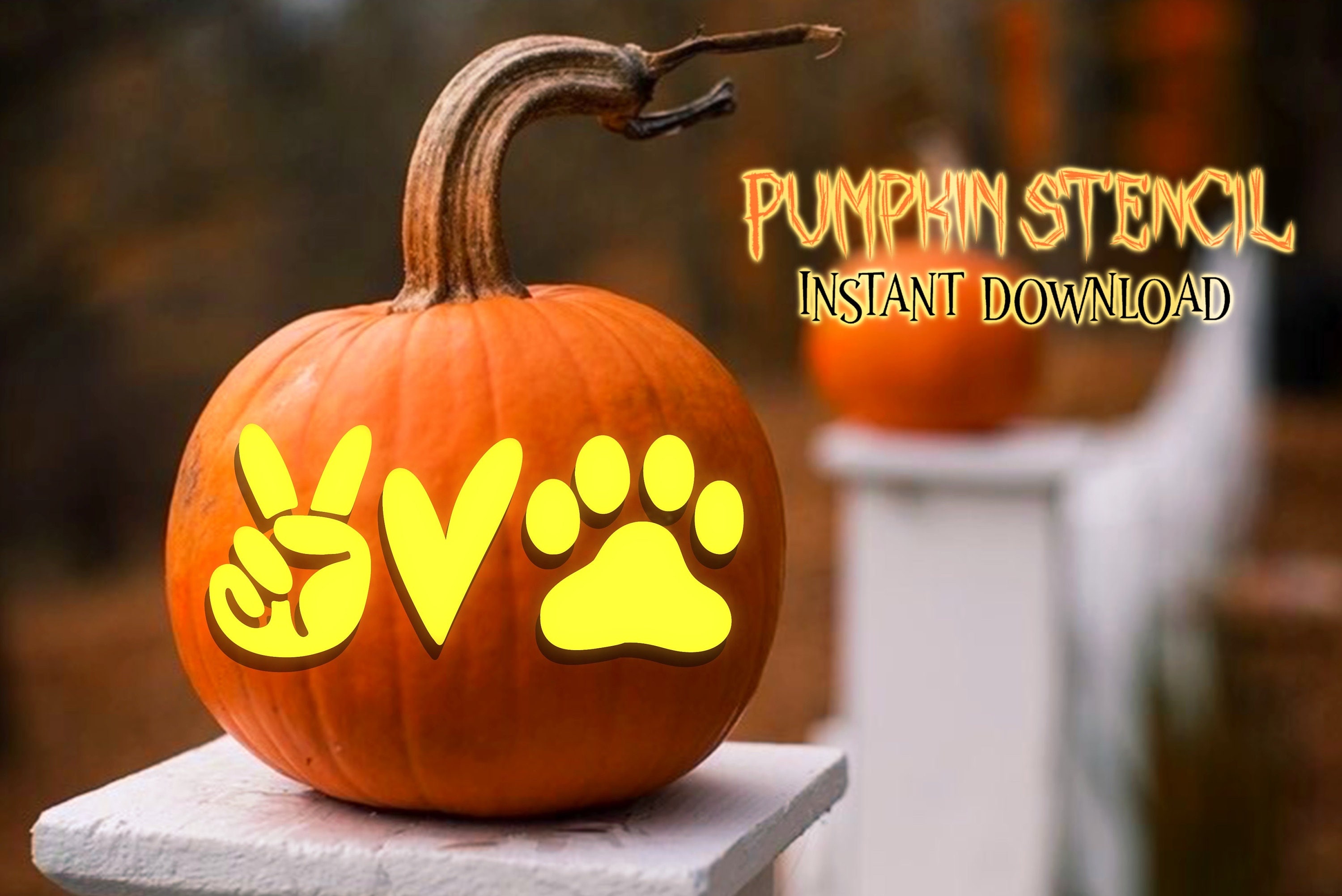 Peace Love Paw Pumpkin Stencil, Printable Pumpkin Stencil, Pumpkin Cat ...