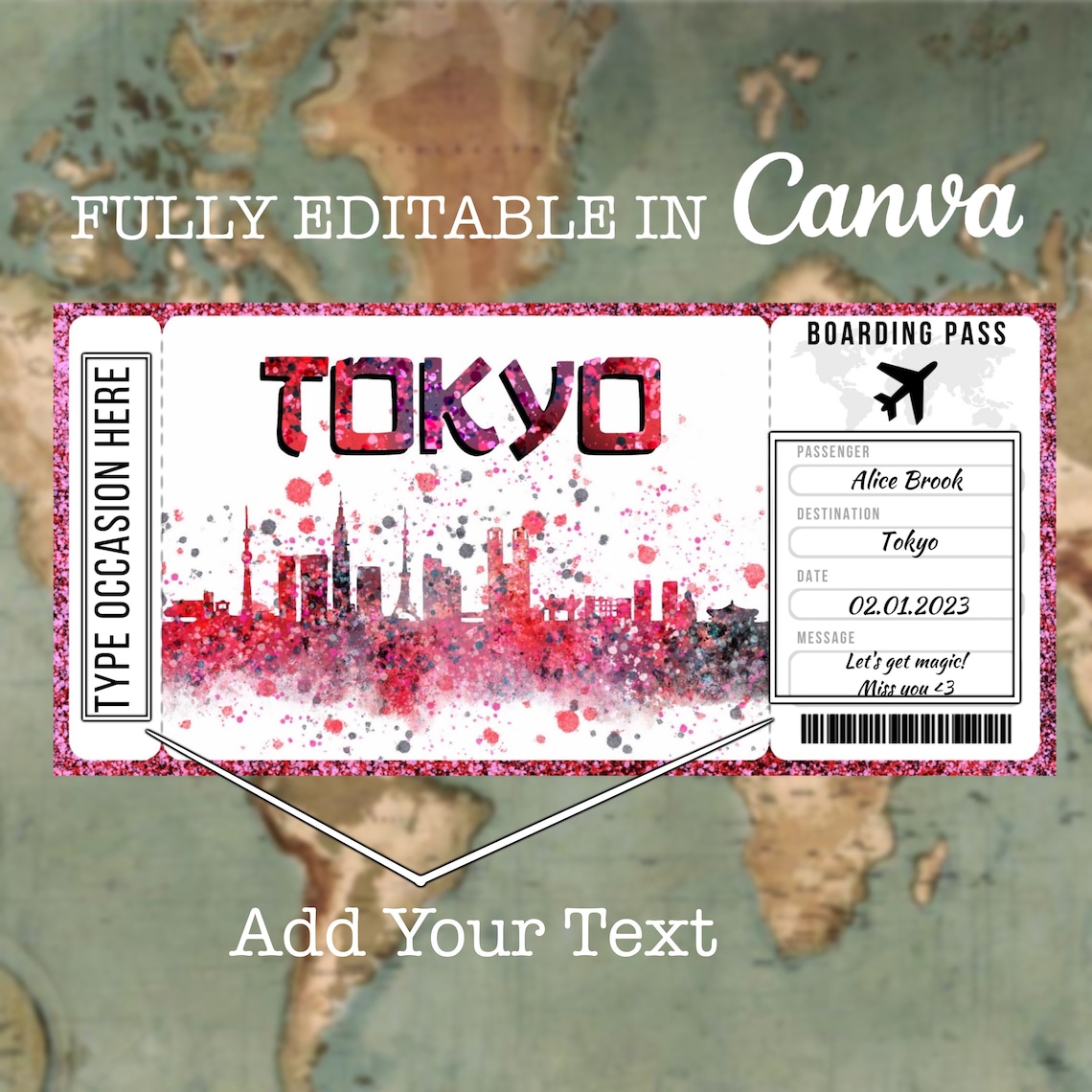 Tokyo Japan Boarding Pass Surprise Editable Gift Ticket, Tokyo Japan ...