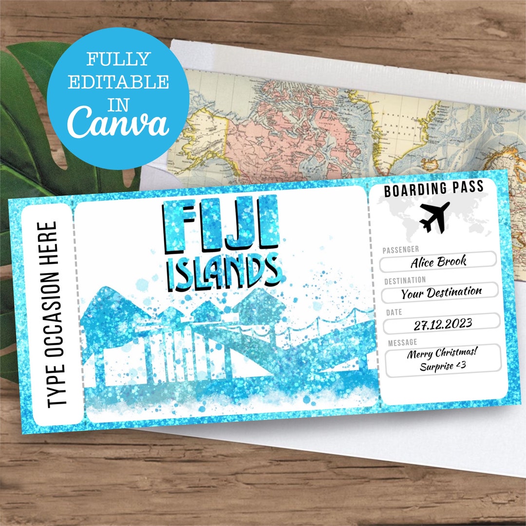 Fiji Islands Boarding Pass Surprise Editable Flight Ticket Gift, Fiji ...
