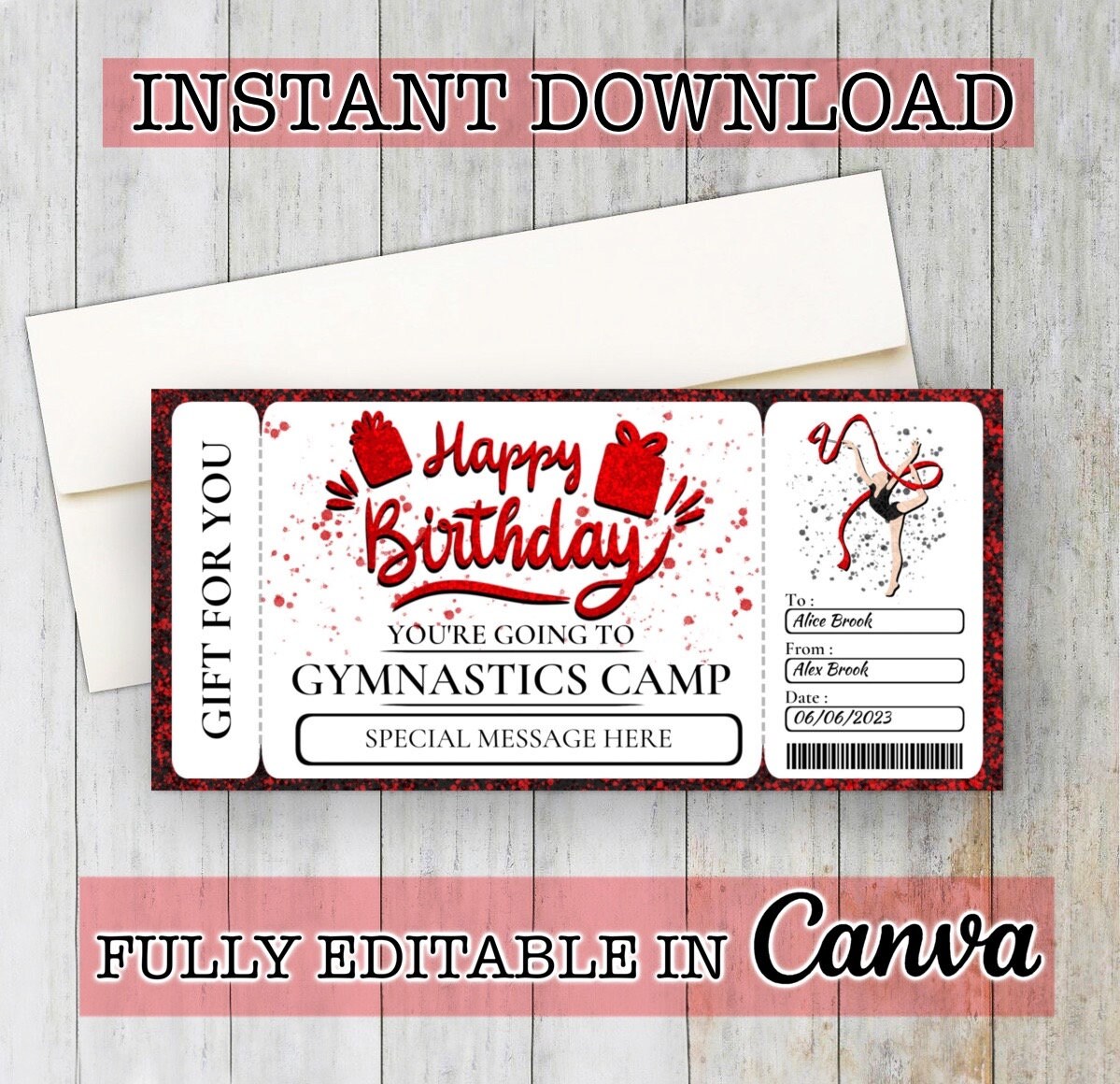 Birthday Gymnastics Camp Gift Ticket Template, Create Memorable ...