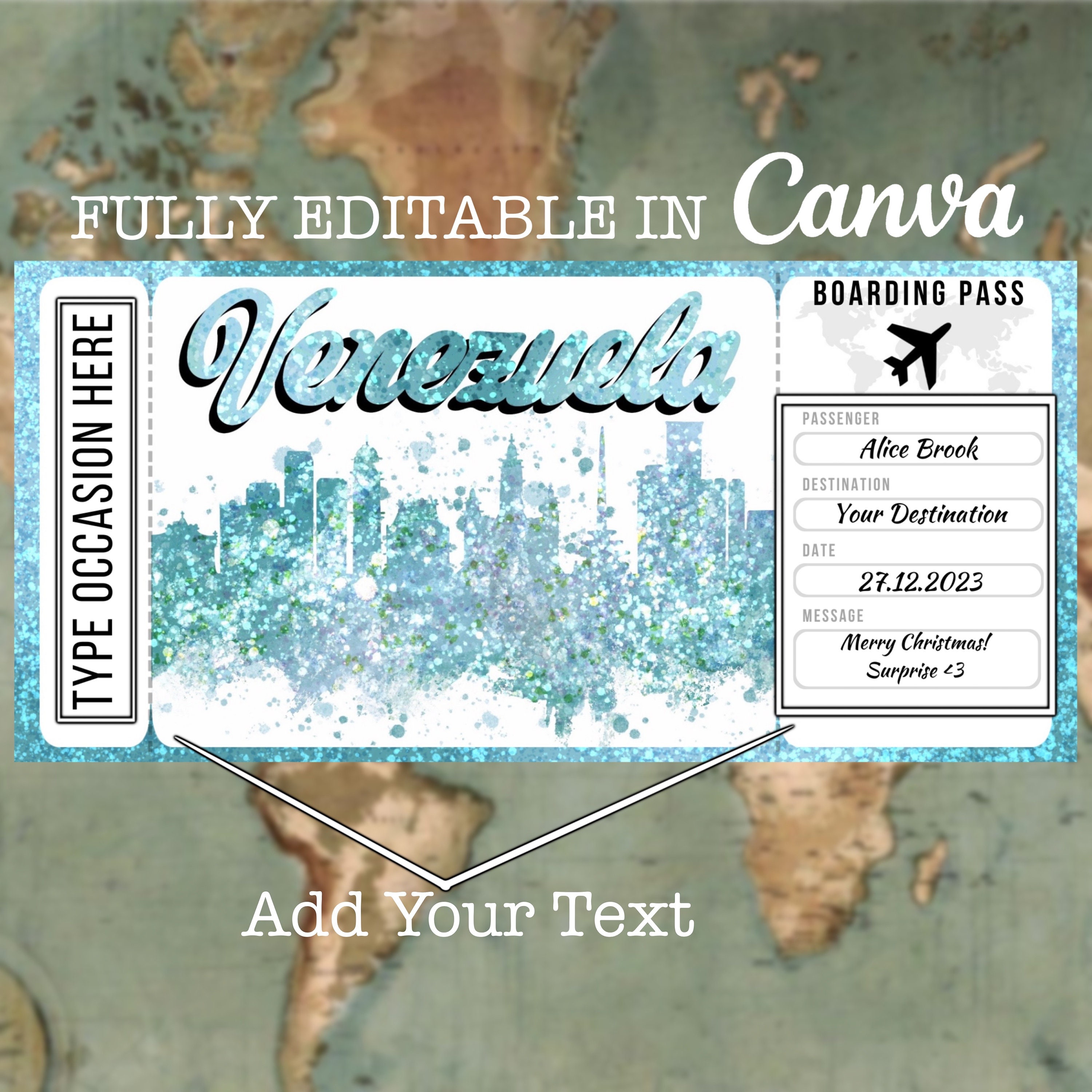 Venezuela Boarding Pass Surprise Editable Flight Ticket Gift - Etsy