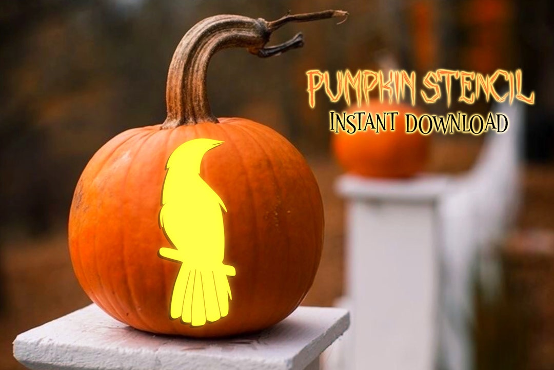 Crow Stencil, Printable Pumpkin Stencil, Pumpkin Crow, Pumpkin Carving Template, Halloween ...