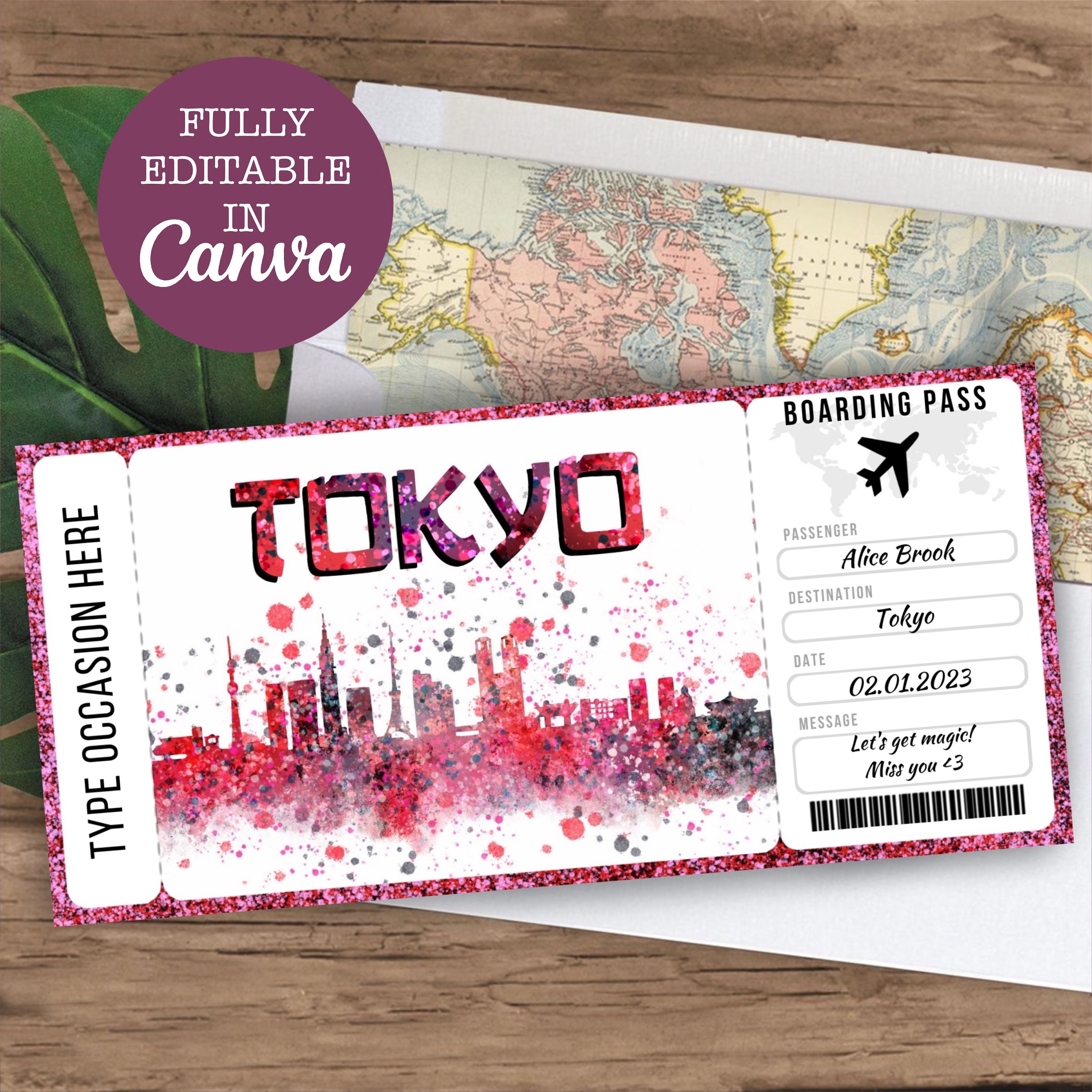 Tokyo Japan Boarding Pass Surprise Editable Gift Ticket, Tokyo Japan ...