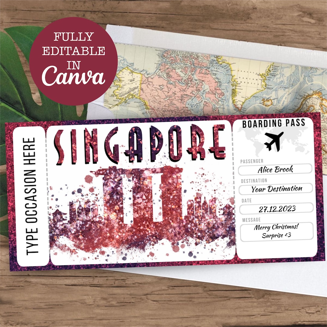 Singapore Boarding Pass Surprise Editable Flight Ticket Gift, Singapore ...