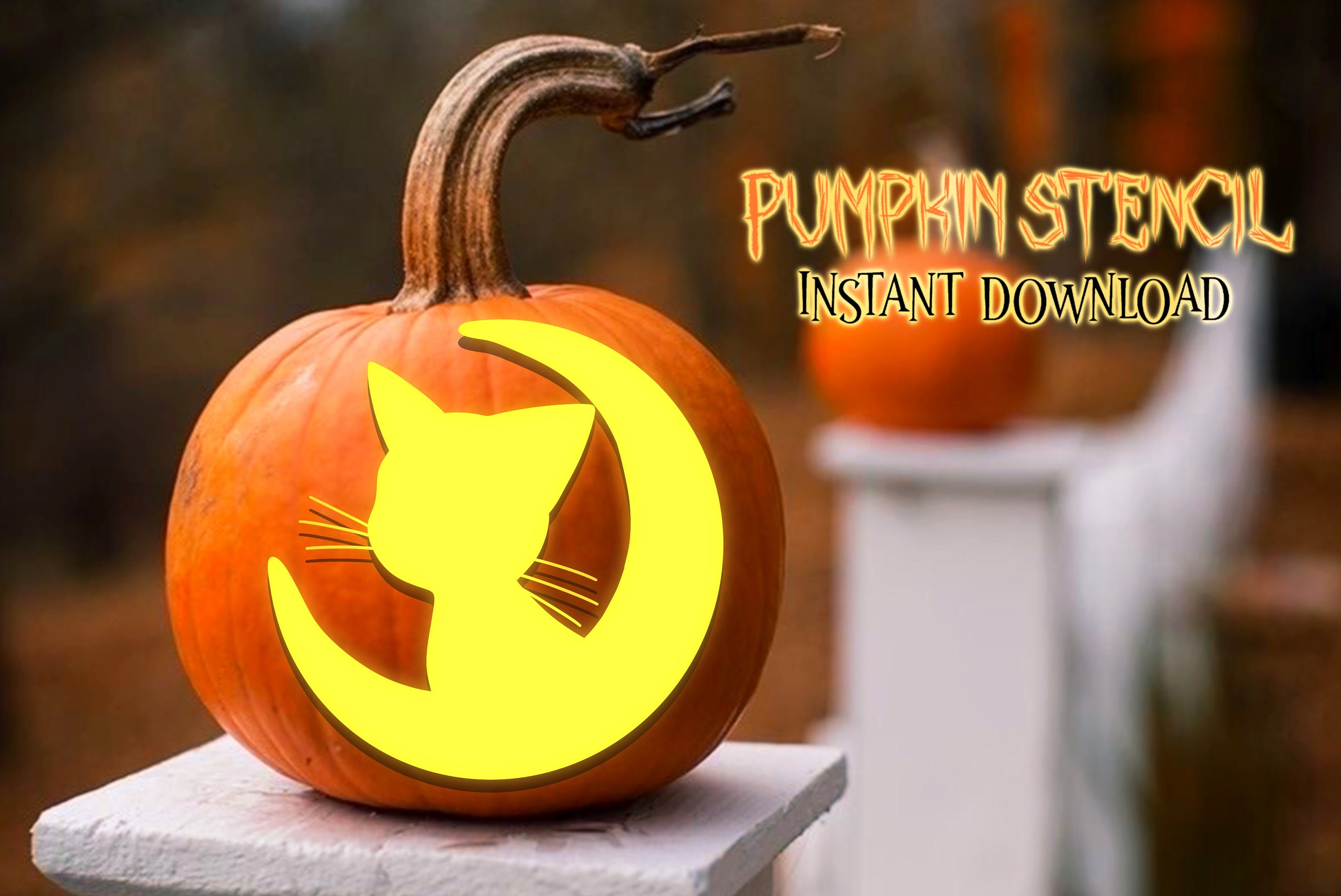 Moon and Cat Stencil, Printable Pumpkin Stencil, Pumpkin Moon and Cat ...