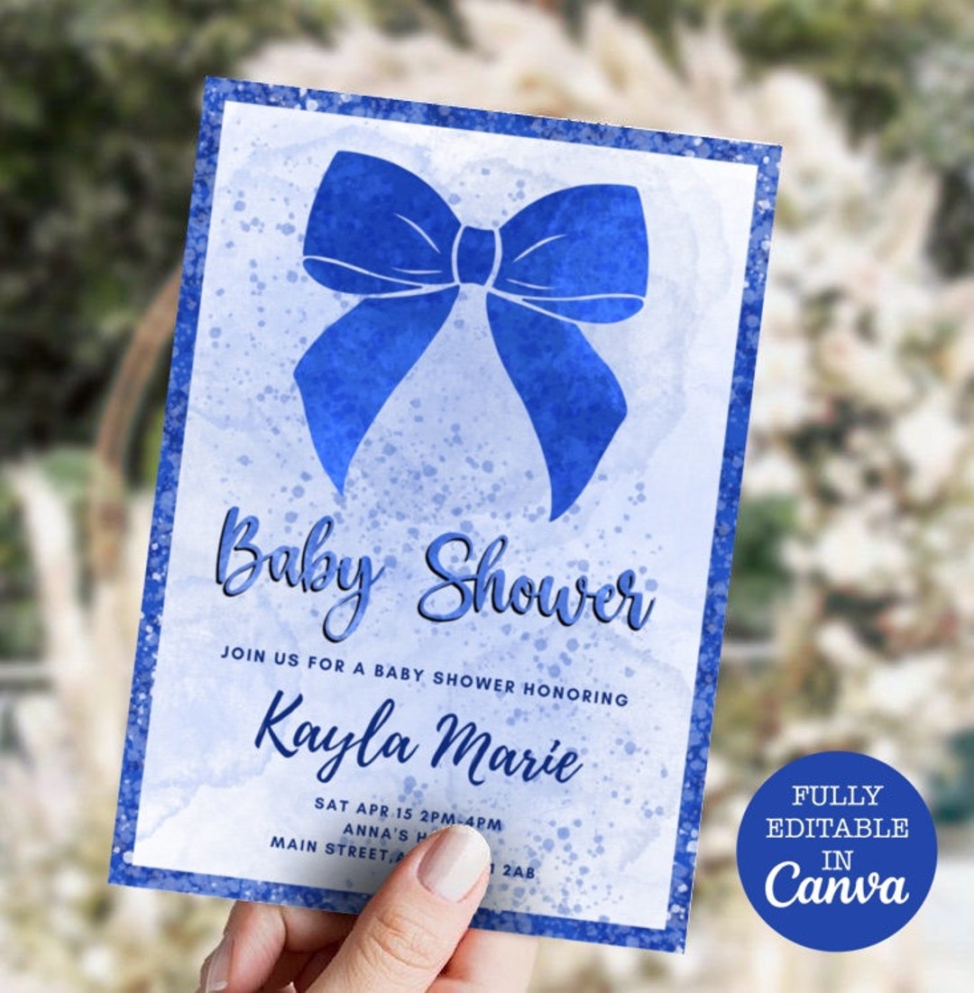 Blue Ribbon Baby Shower Invitation Template, Baby Boy Baby Girl Baby ...