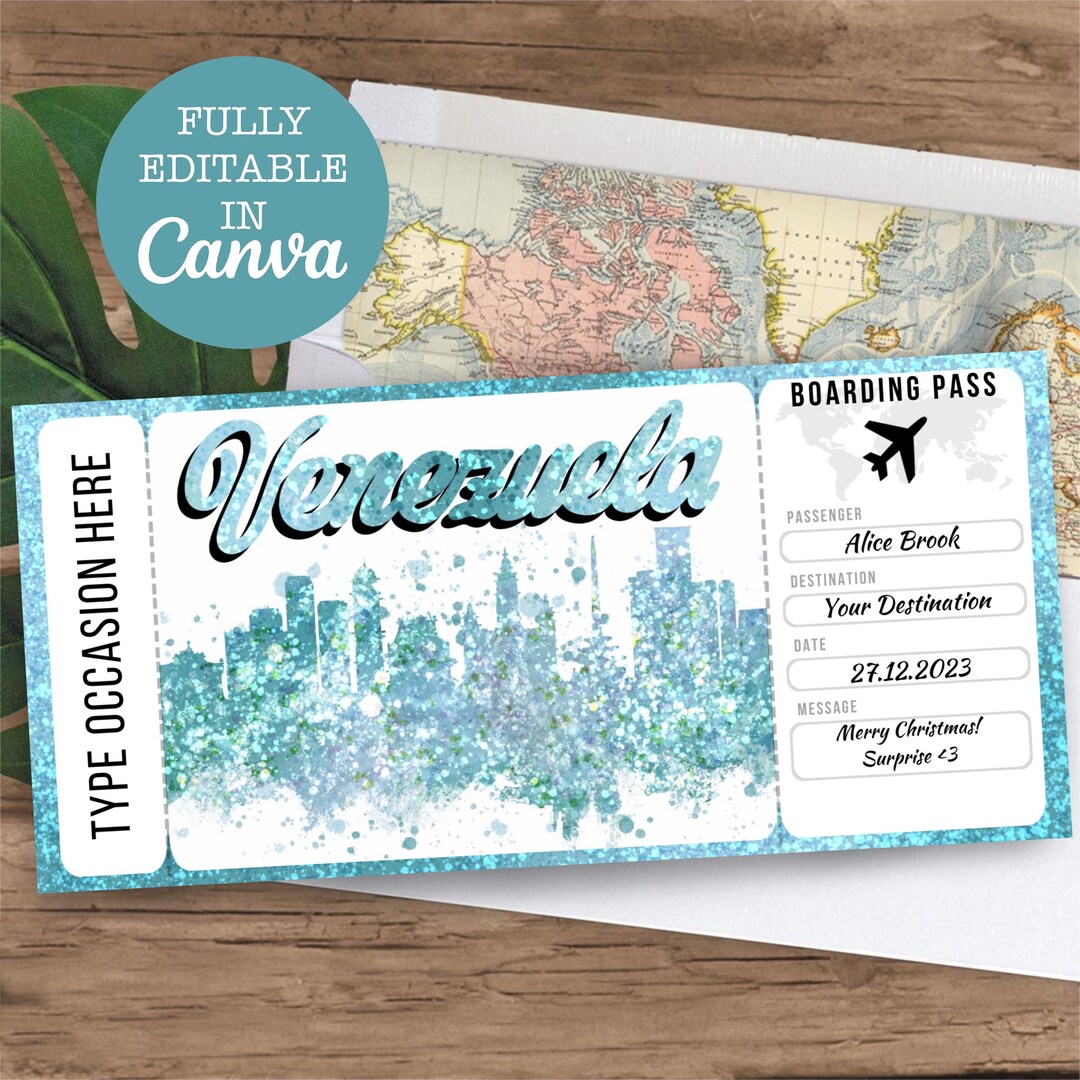 Venezuela Boarding Pass Surprise Editable Flight Ticket Gift, Venezuela ...