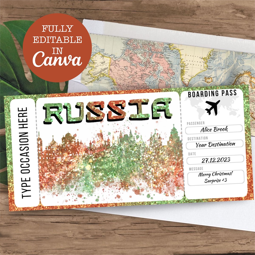 Russia Boarding Pass Surprise Editable Flight Ticket Gift, Russia ...